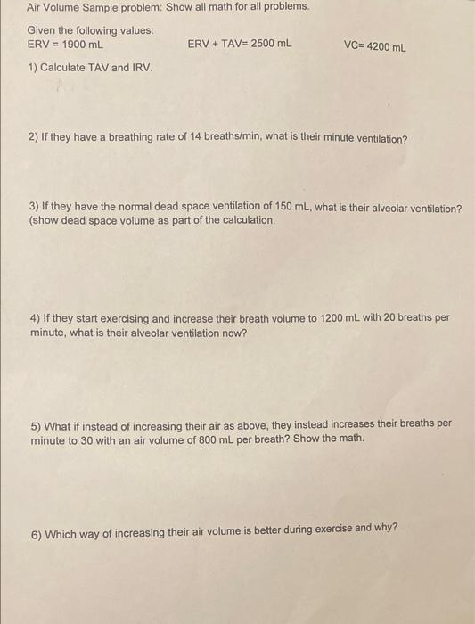 Solved Air Volume Sample problem: Show all math for all | Chegg.com