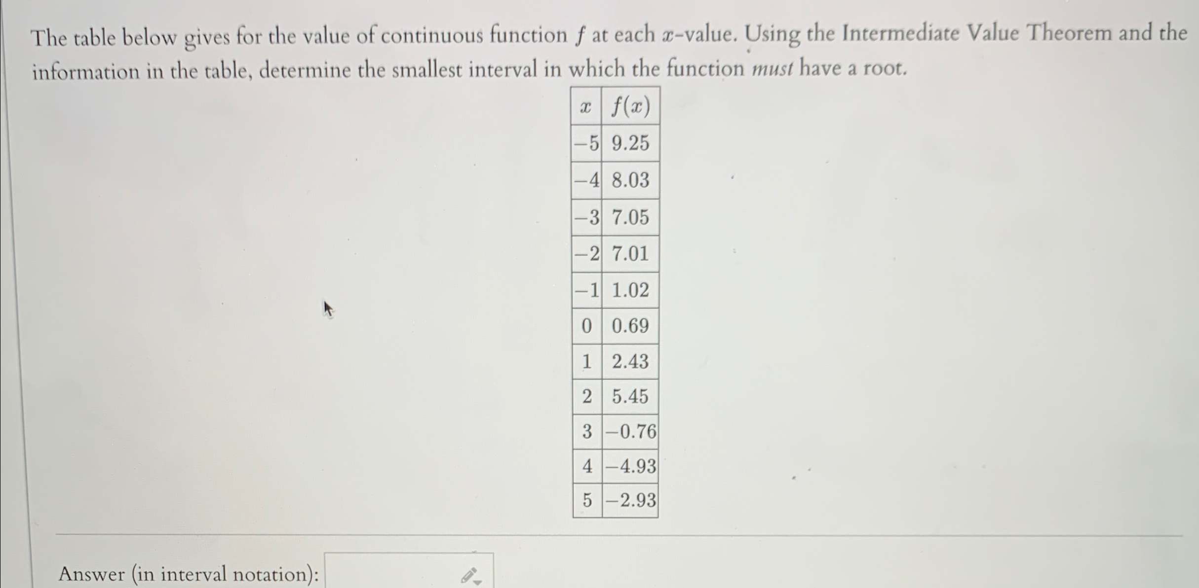 Solved The table below gives for the value of continuous | Chegg.com