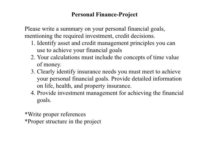 Solved Personal Finance-Project Please write a summary on | Chegg.com
