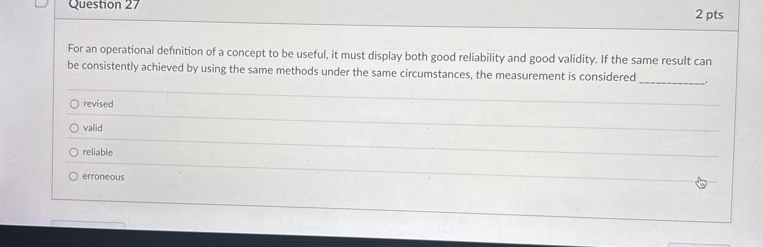 Solved Question 272 ﻿ptsFor an operational definition of a | Chegg.com