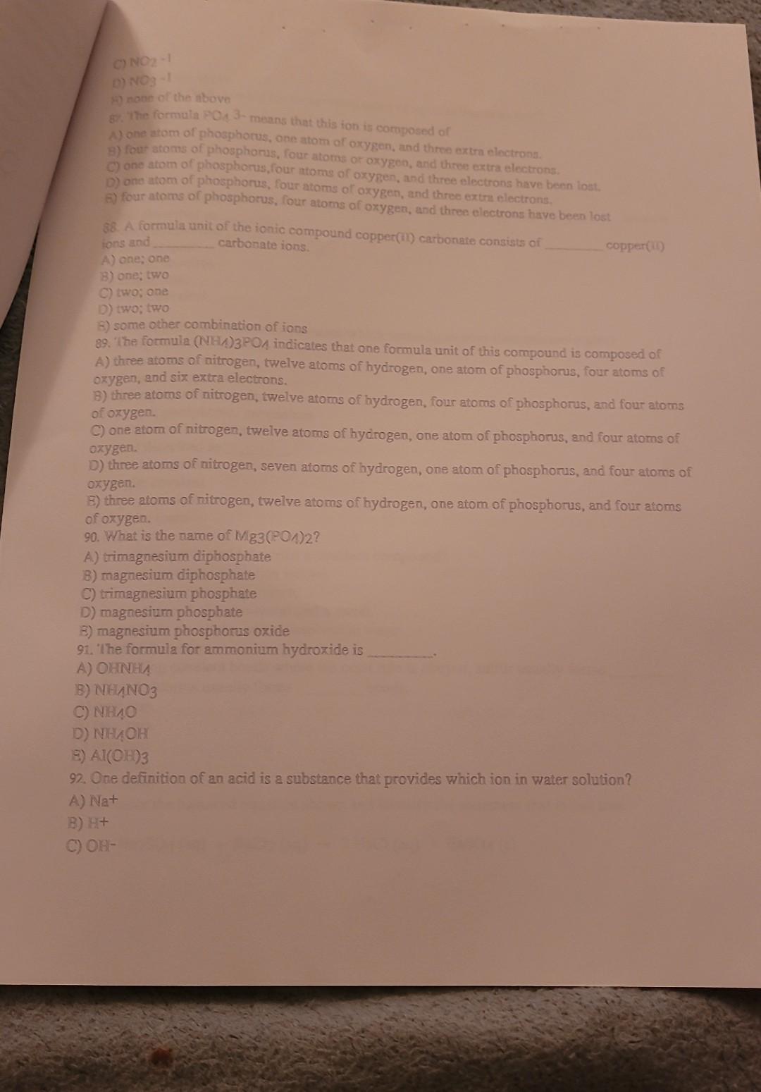 Solved อ) NO3−1 4) none of the above 87. The formula FO1 3- | Chegg.com