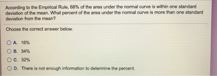Solved According to the Empirical Rule, 68% of the area | Chegg.com