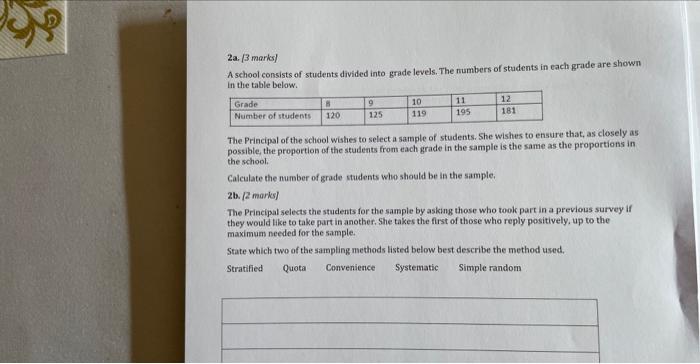 Solved 2a. [3 marks] A school consists of students divided | Chegg.com