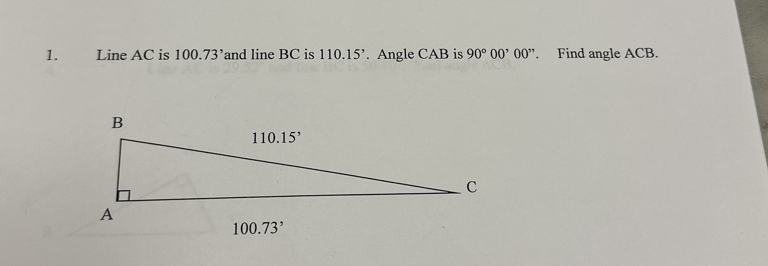 Solved Line AC is 100.73' ﻿and line BC is 110.15'. ﻿Angle | Chegg.com