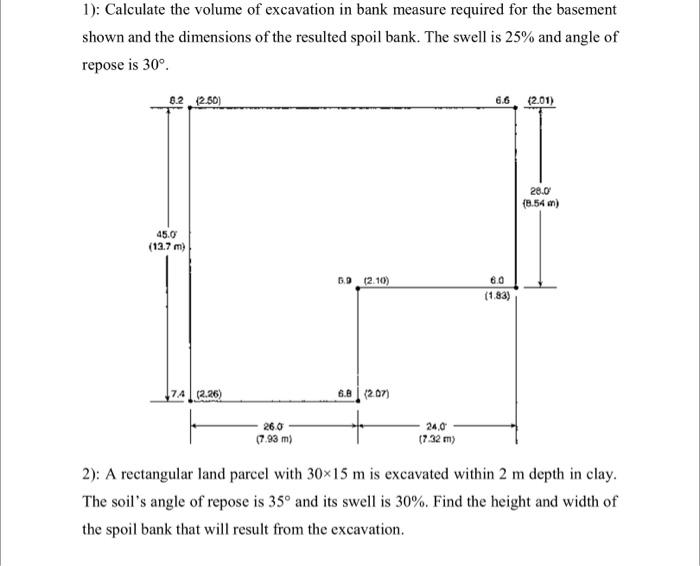 Solved 1): Calculate the volume of excavation in bank | Chegg.com
