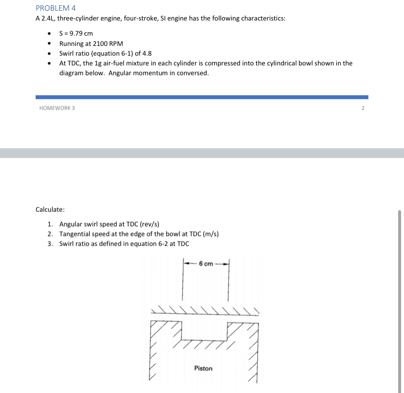 Solved PROBLEM 4A 2.4L, ﻿three-cylinder engine, four-stroke, | Chegg.com