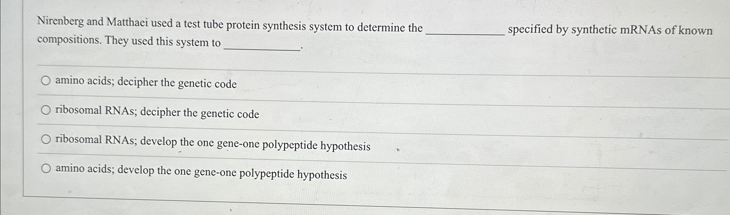 Solved Nirenberg and Matthaei used a test tube protein | Chegg.com