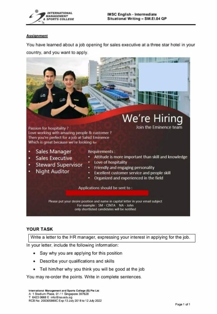 INTERNATIONAL MANAGEMENT SPORTS COLLEGE IMSC English | Chegg.com