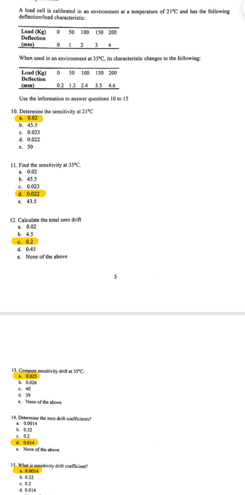 Solved A load cell is calibrated in an environment at a | Chegg.com