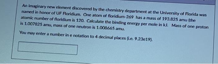 Solved An imaginary new element discovered by the chemistry | Chegg.com