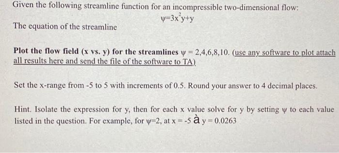 Solved Given the following streamline function for an | Chegg.com