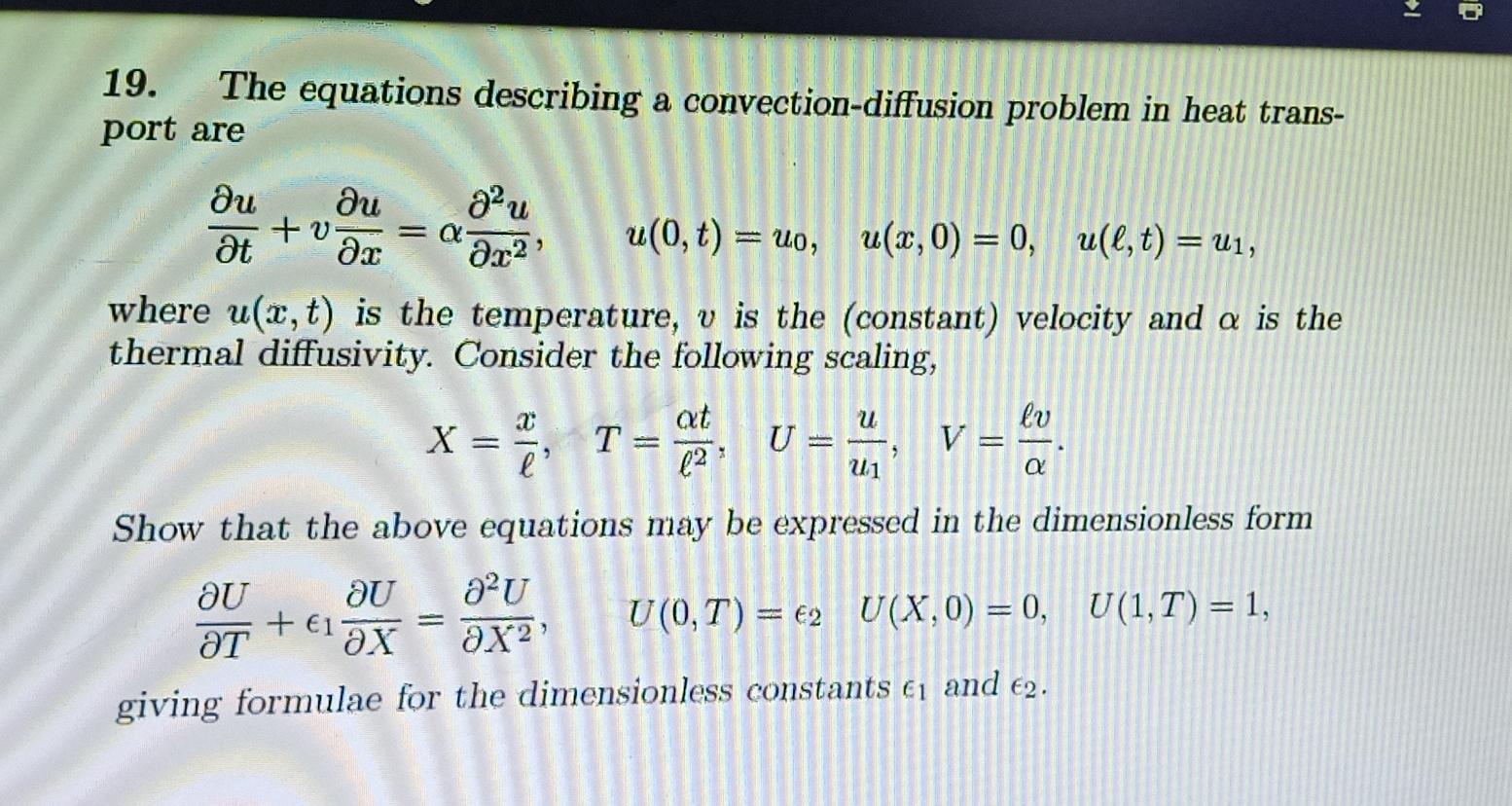 Solved 19. The equations describing a convection-diffusion | Chegg.com