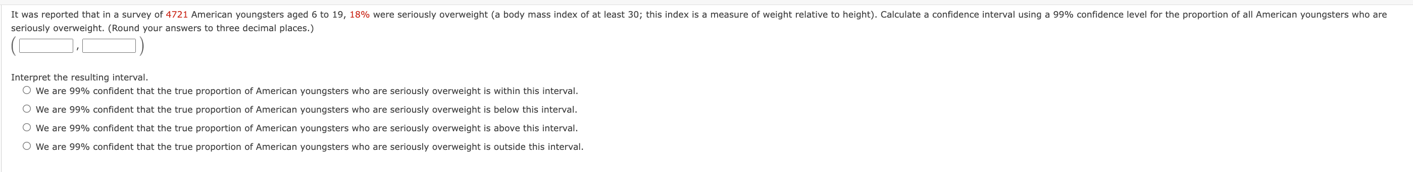Solved seriously overweight. (Round your answers to three | Chegg.com