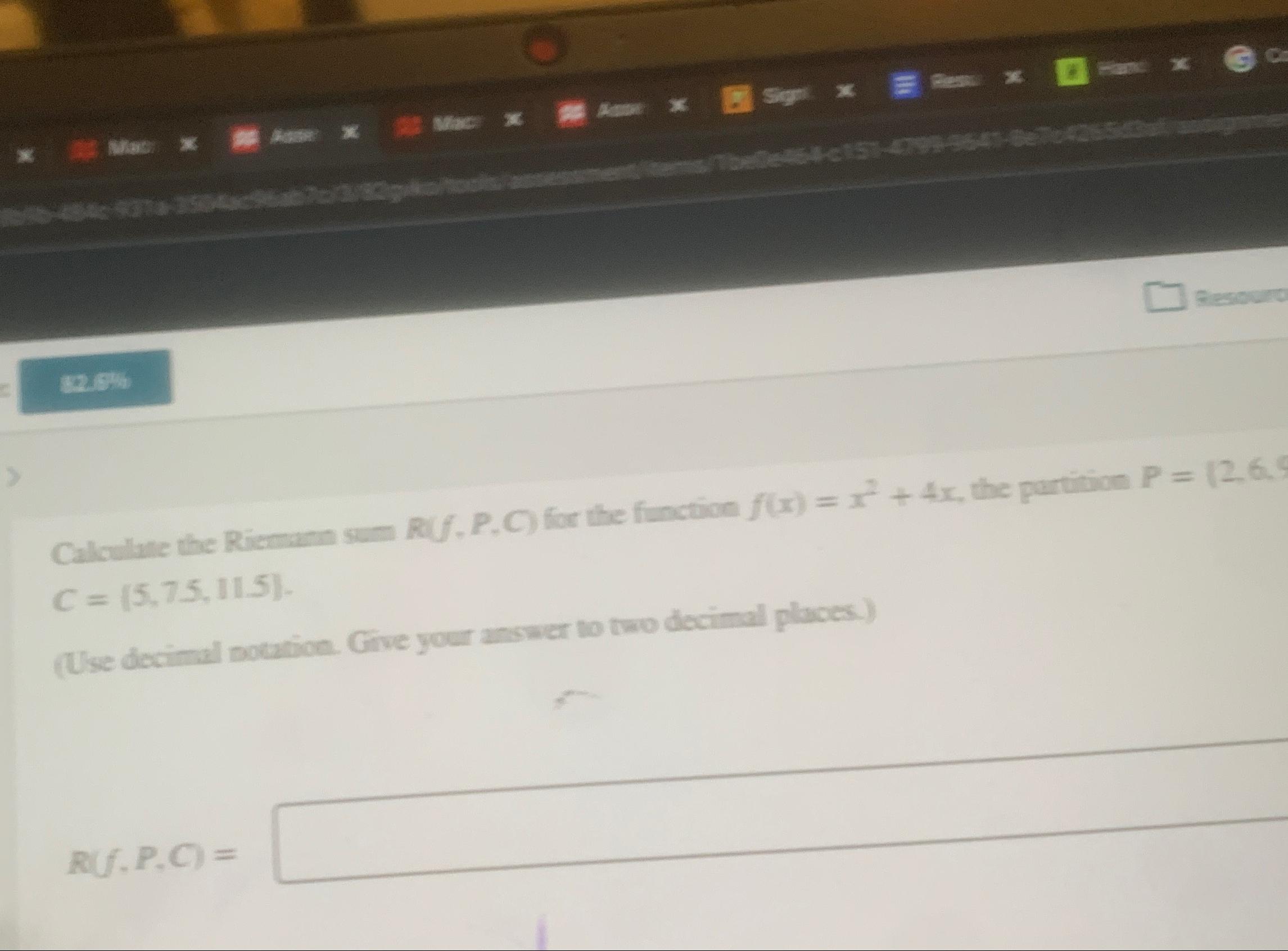 Solved Calculute the Rieman som R(f,P,C) ﻿for the function | Chegg.com
