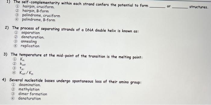 Solved or structures 1) The self-complementarity within each | Chegg.com