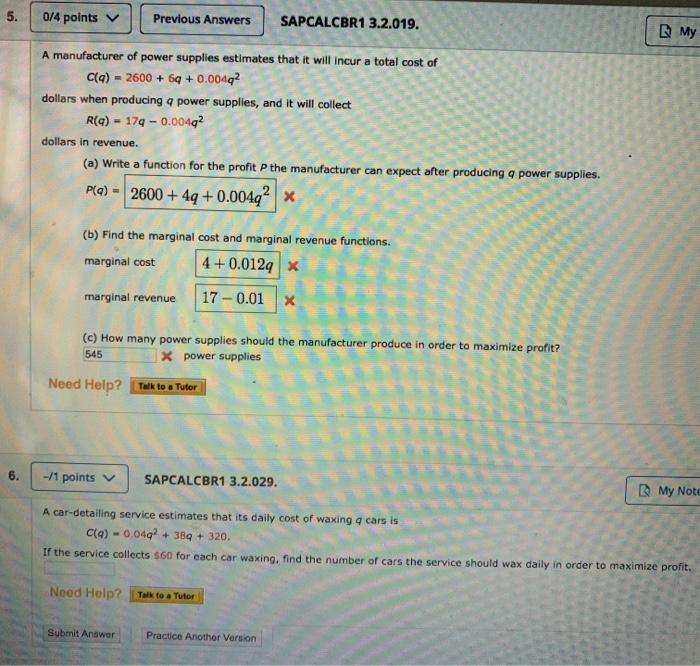 Solved 5. 0/4 points | Previous Answers SAPCALCBR1 3.2.019. | Chegg.com Solved 5. 0/4 points | Previous Answers SAPCALCBR1 3.2.019. | Chegg.com