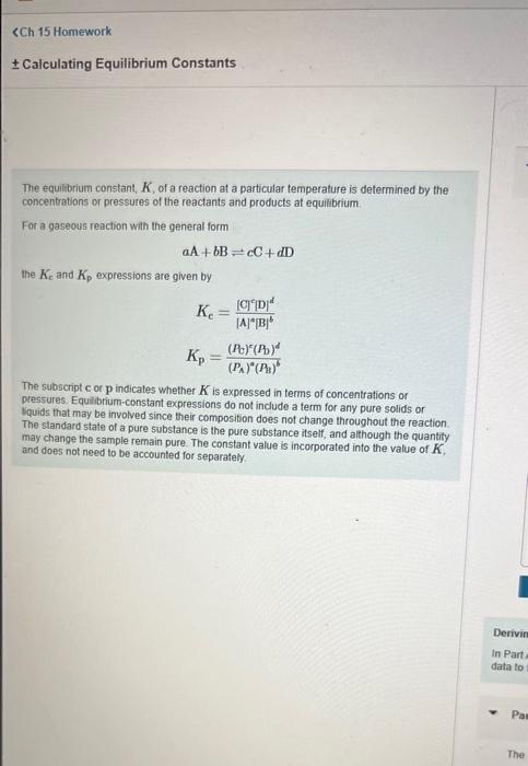 Solved \pm Calculating Equilibrium Constants The equilbrium | Chegg.com