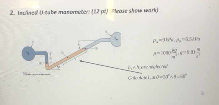 Solved 2. Inclined U-tube manometer: (12 pt) Please show | Chegg.com