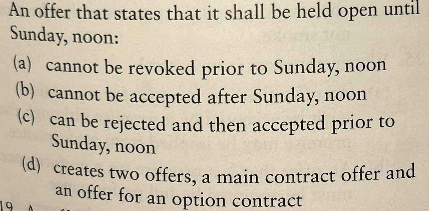 Solved An offer that states that it shall be held open until | Chegg.com