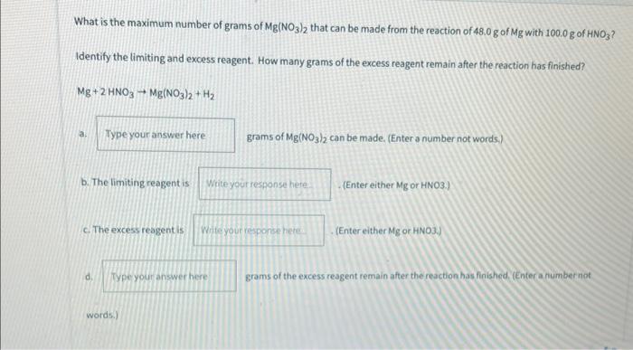 Solved Identify the limiting and excess reagent. How many | Chegg.com