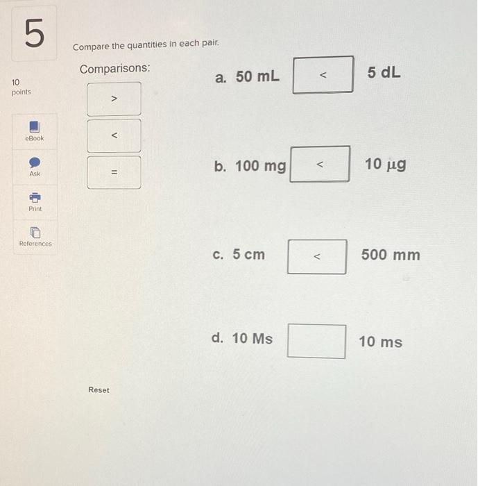Solved Compare the quantities in each pair. Comparisons: a. | Chegg.com