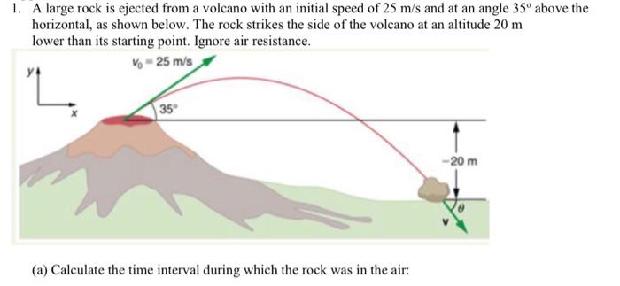 Solved 1. A large rock is ejected from a volcano with an | Chegg.com