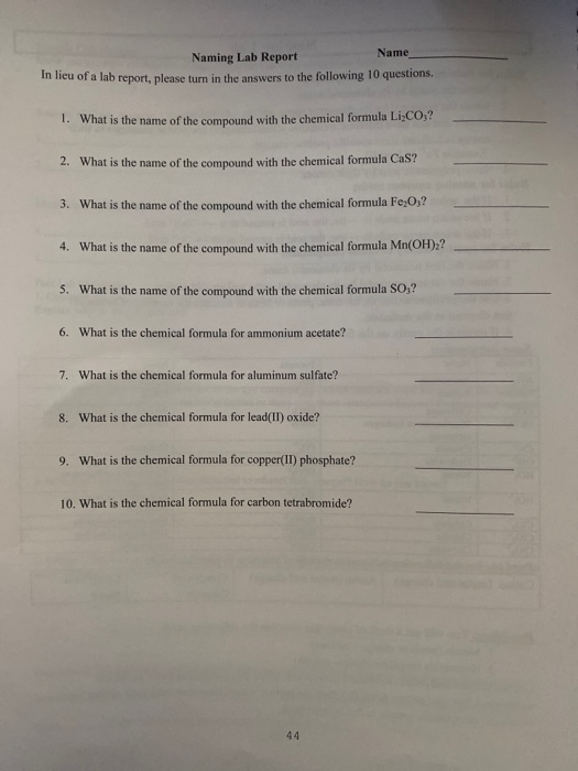 Solved Naming Lab Rules for naming simple ionic compounds. | Chegg.com