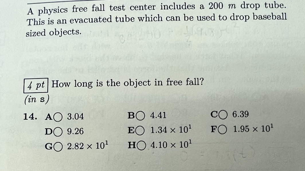 Solved A physics free fall test center includes a 200m ﻿drop | Chegg.com