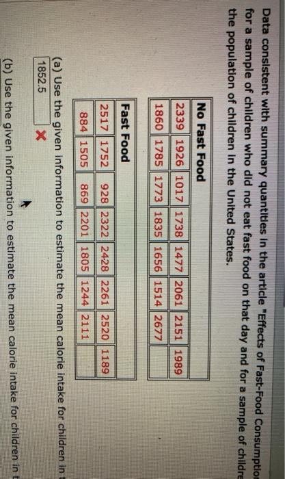 Solved Data consistent with summary quantities in the | Chegg.com