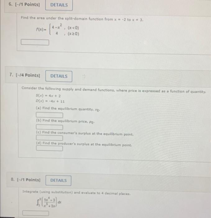 Solved 6. [-11 Points) DETAILS Find the area under the | Chegg.com