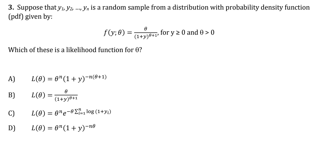 Solved Suppose that y1,y2,dots,yn ﻿is a random sample from a | Chegg.com