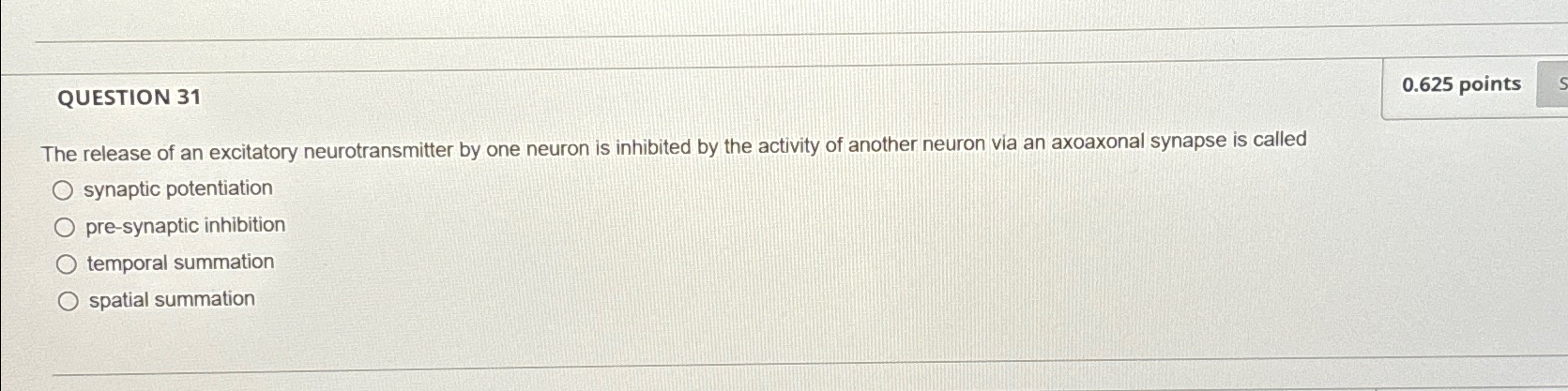 Solved Question 310 625 ﻿pointsthe Release Of An Excitatory