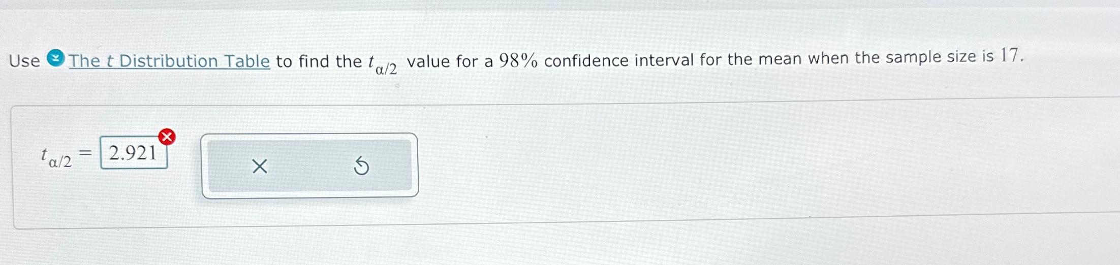 Solved Use The t ﻿Distribution Table to find the tα2 ﻿value | Chegg.com