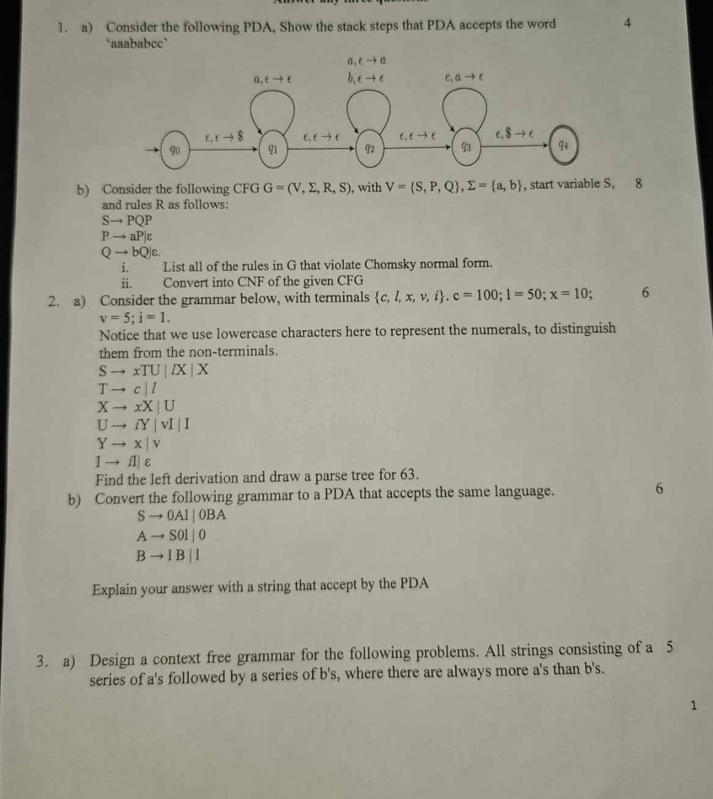 Solved a) Consider the following PDA, Show the stack steps | Chegg.com Solved a) Consider the following PDA, Show the stack steps | Chegg.com