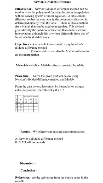 Solved Newton's Divided Difference Introduction - Newton's | Chegg.com