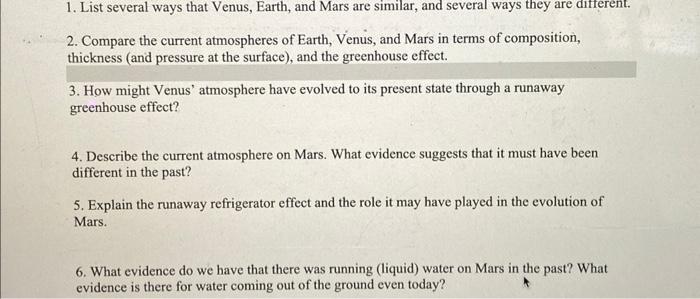 Solved 2. Compare the current atmospheres of Earth, Venus, | Chegg.com