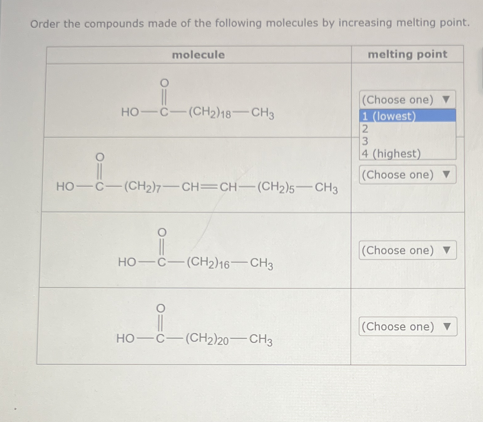 Solved Order the compounds made of the following molecules | Chegg.com
