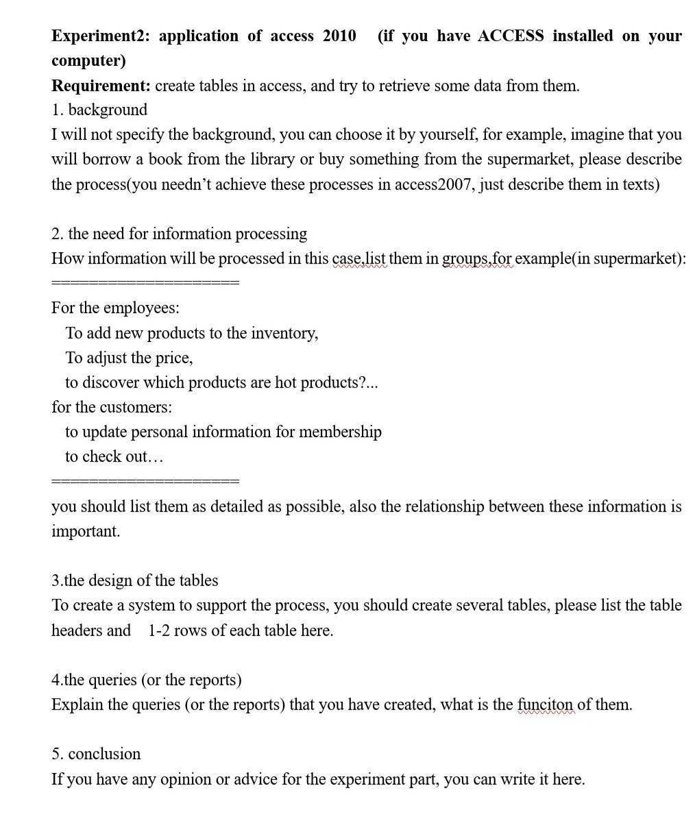Solved Experiment2: application of access 2010 (if you have | Chegg.com