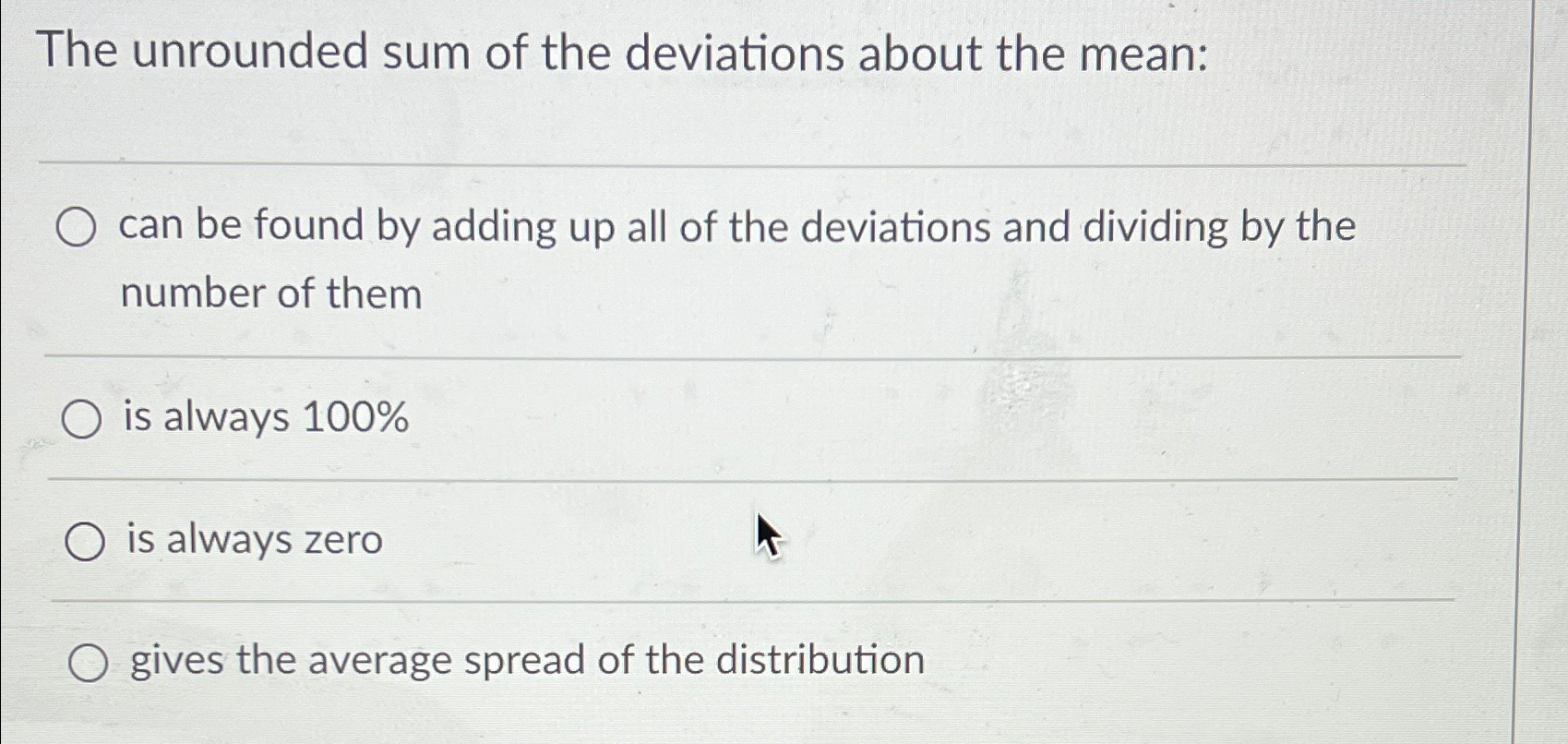 Solved The unrounded sum of the deviations about the | Chegg.com