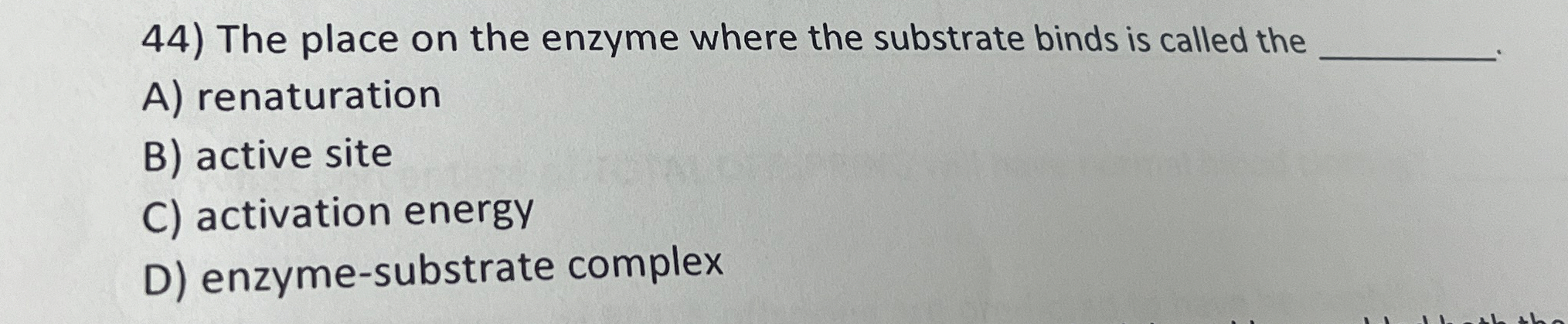 Solved The place on the enzyme where the substrate binds is | Chegg.com