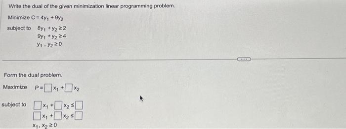 Solved Write the dual of the given minimization linear | Chegg.com