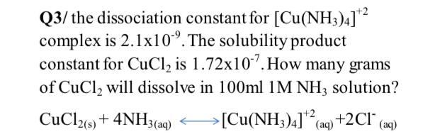 Solved Q3/ the dissociation constant for [Cu(NH3)4]*2 | Chegg.com