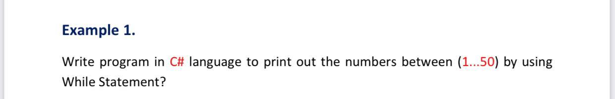 Solved Example 1. Write program in C# language to print out | Chegg.com