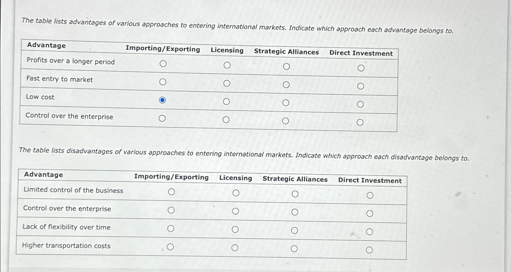Solved The table lists advantages of various approaches to | Chegg.com