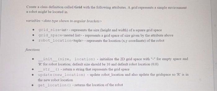 Solved Create a class definition called Grid with the | Chegg.com