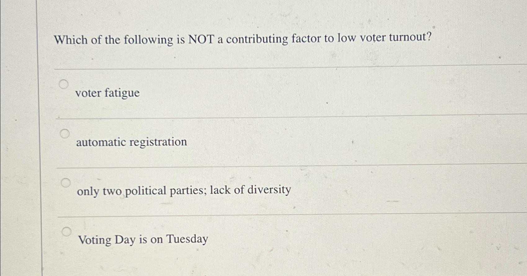 Solved Which of the following is NOT a contributing factor | Chegg.com