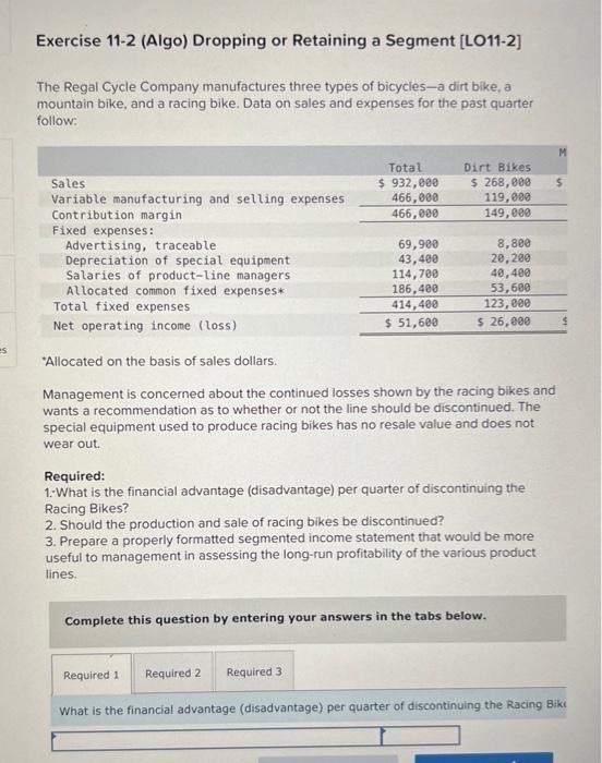 Solved Exercise 11-2 (Algo) Dropping or Retaining a Segment | Chegg.com