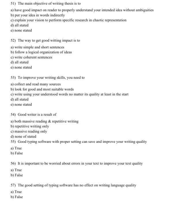 51) The main objective of writing thesis is to a) | Chegg.com