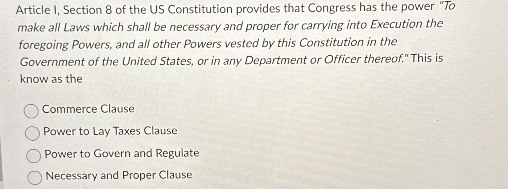 Solved Article I, Section 8 ﻿of the US Constitution provides | Chegg.com