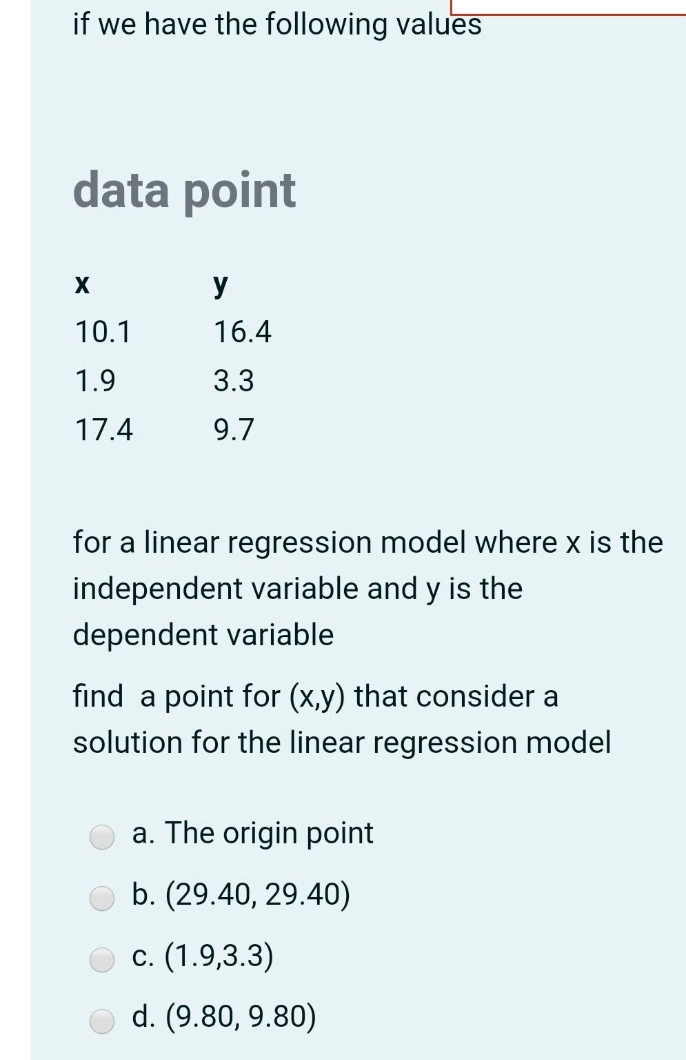 Solved if we have the following values data point X у 10.1 | Chegg.com